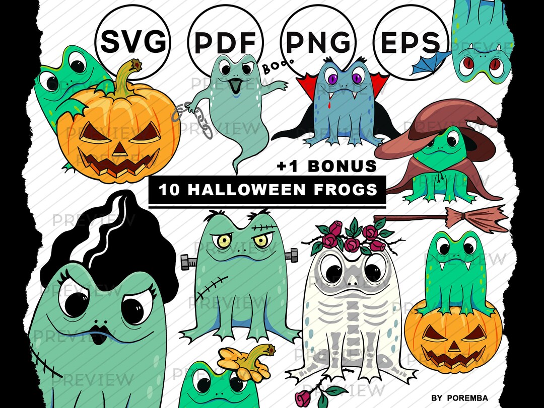 Halloween Frogs Clipart. Frog Icons. Frog Sticker. Frog Illustrations ...