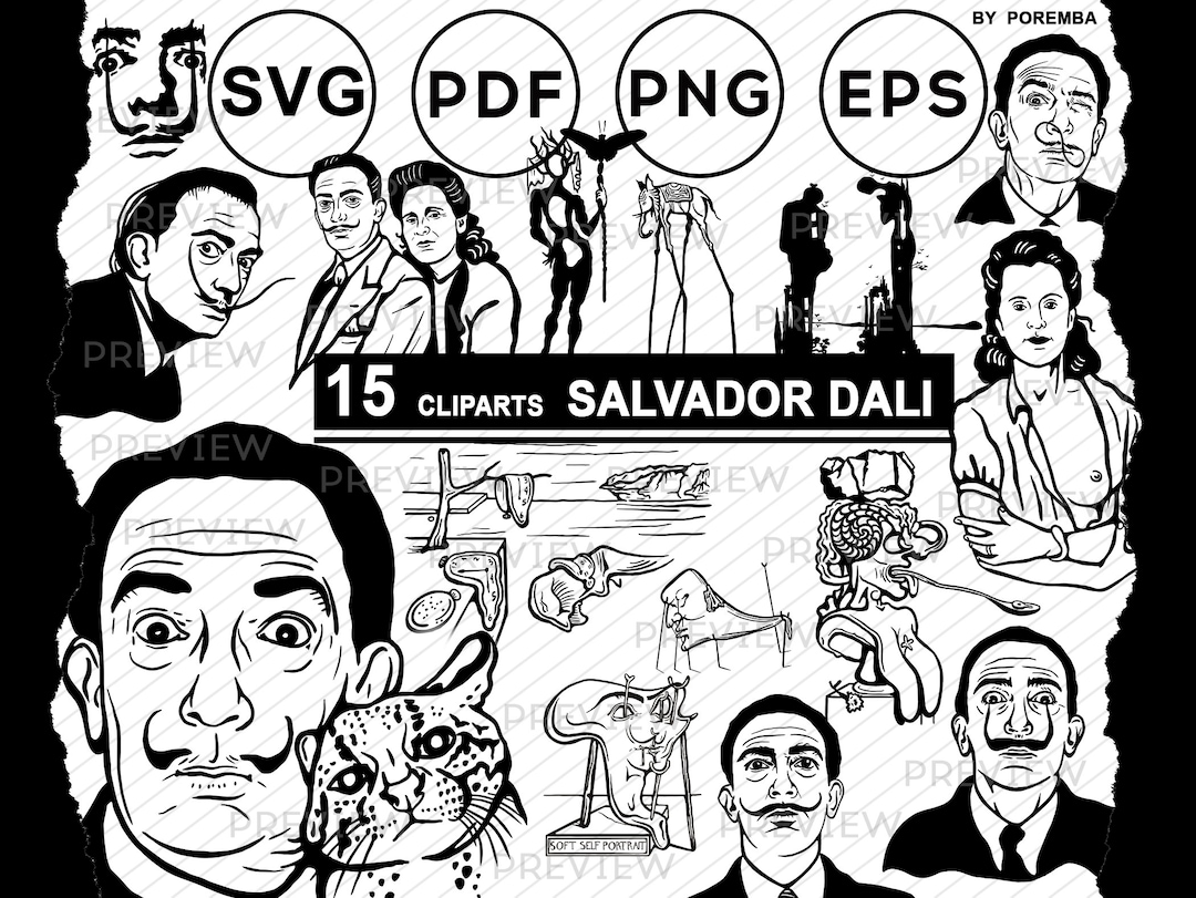 Salvador Dali Vector Clipart. Portraits and Paintings Bundle. Digital ...