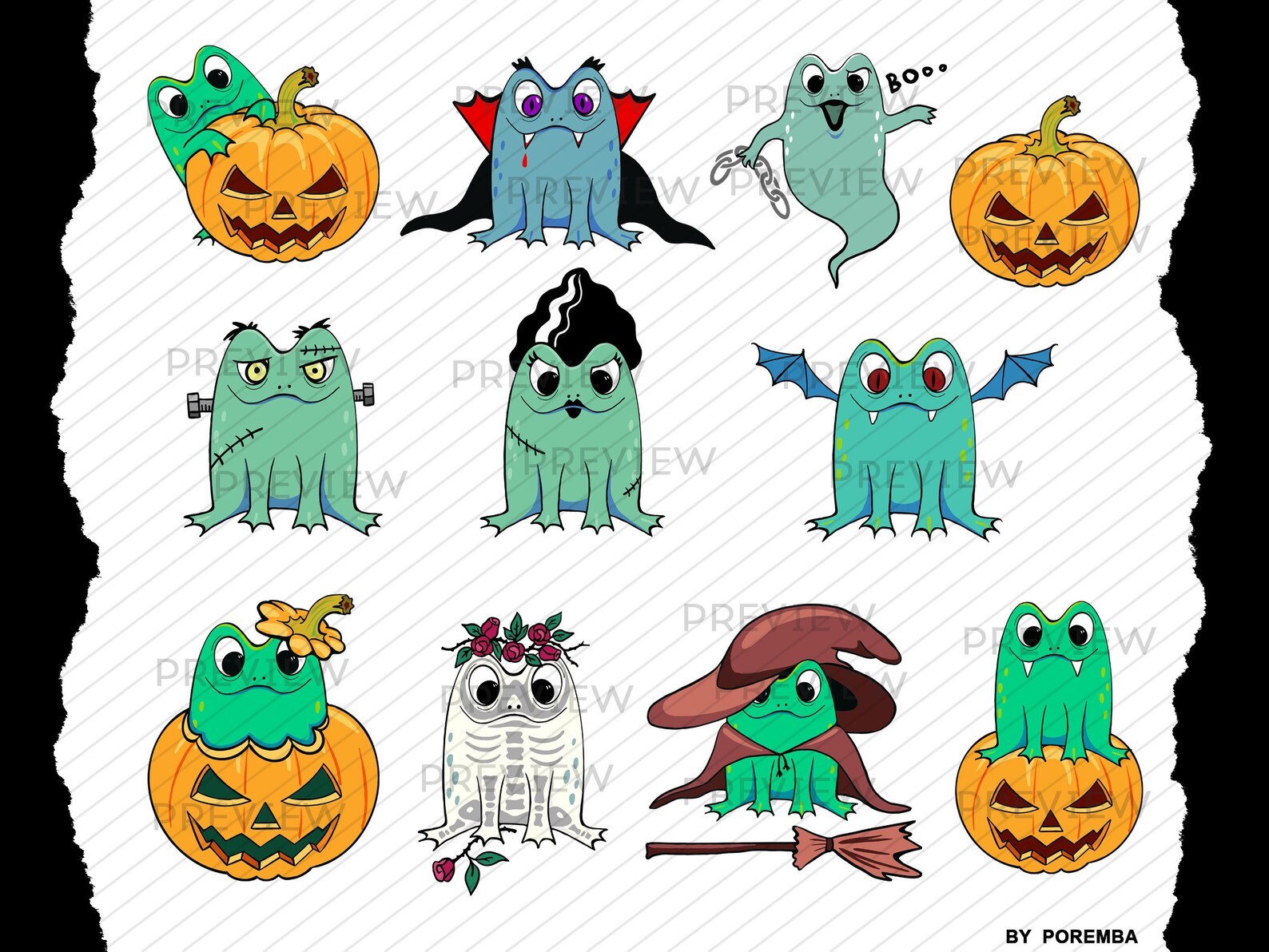 Halloween Frogs Clipart. Frog Icons. Frog Sticker. Frog Illustrations ...
