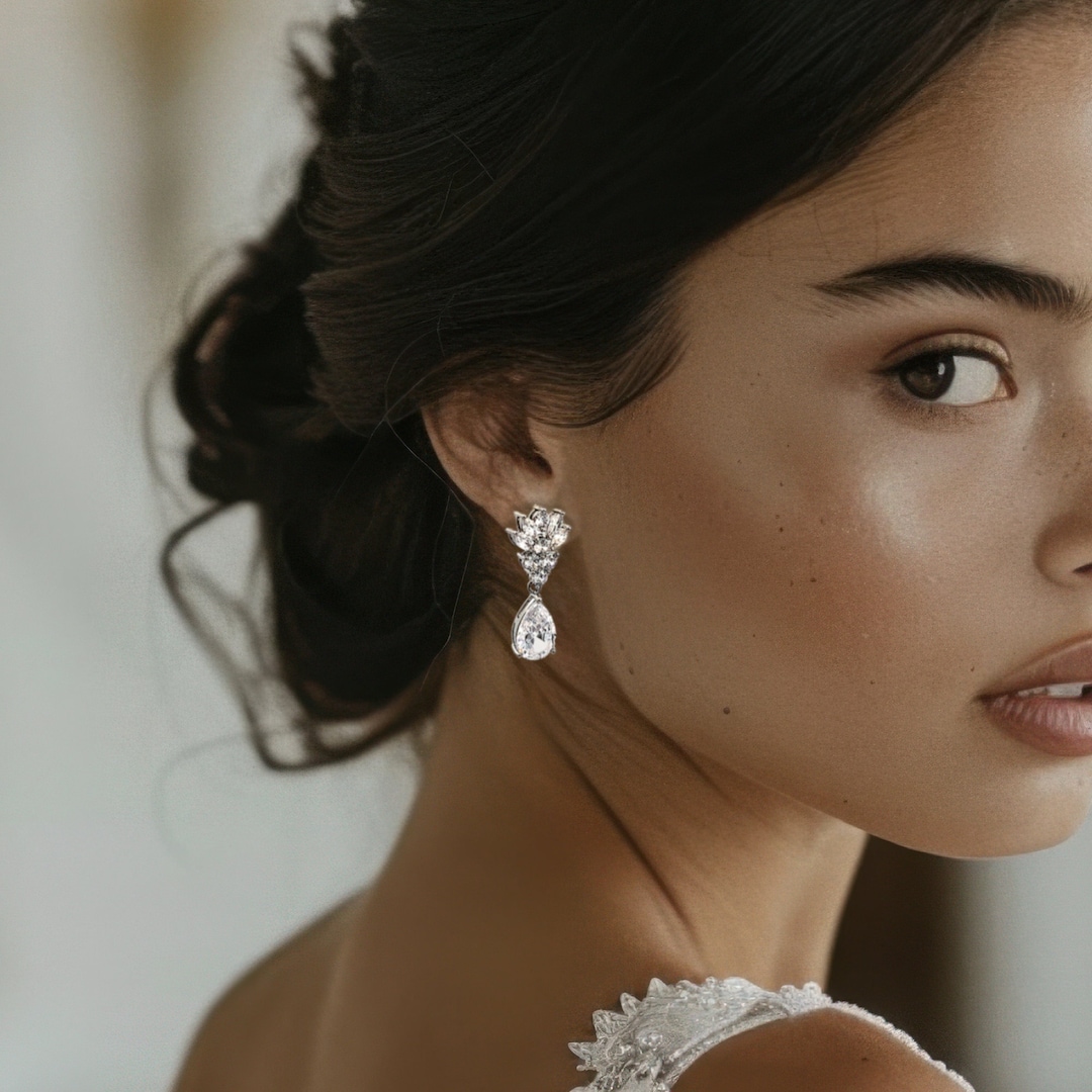 Teardrop Bridal Earrings - Wedding Jewelry for Brides - Natasha - Etsy