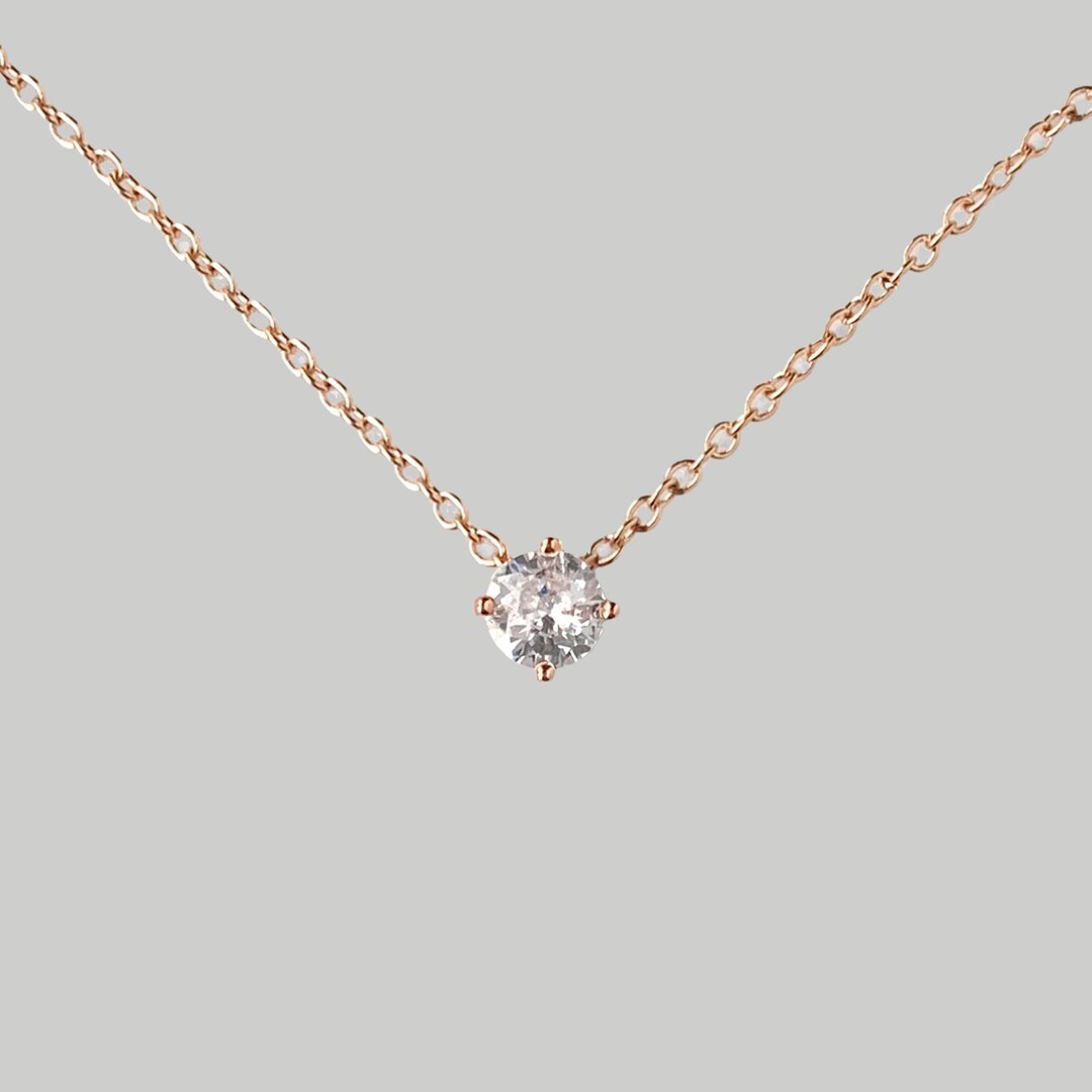 Simple Crystal Pendant Necklace - Rose Gold Chain - Etsy