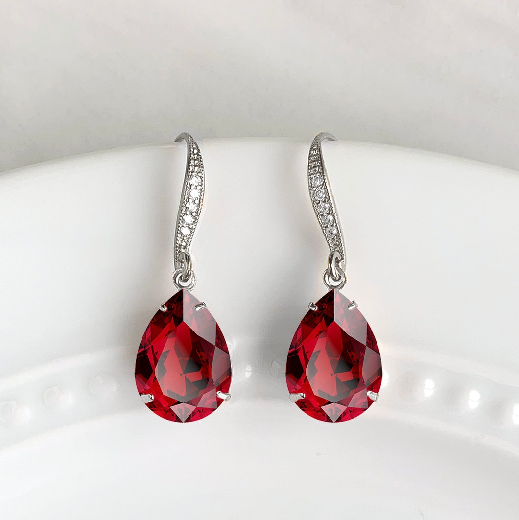 Swarovski Crystal Ruby Drop Earrings: Bridal Jewelry - Etsy