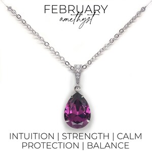 February Birthstone Necklace - Crystal Teardrop Pendant - Amethyst - Etsy