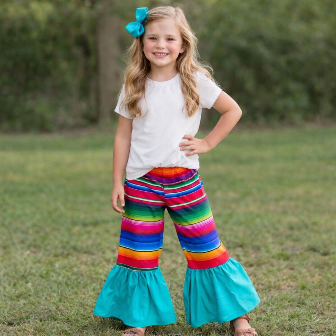 Hippie Fiesta Serape Western Baby Bell Bottoms, Striped Toddler Girls ...