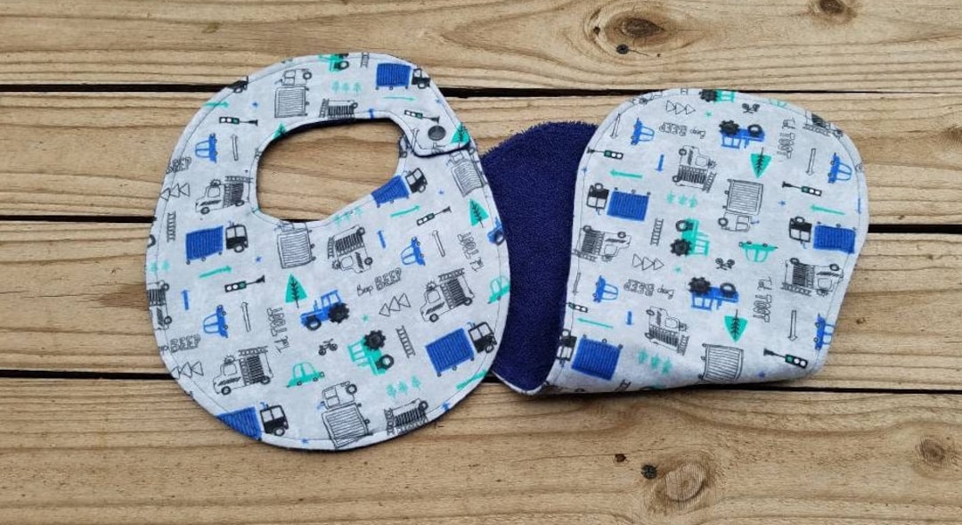 Trucks Bib and Burp Cloth Set, Infant Baby Feeding Clothes, Truck Boys ...