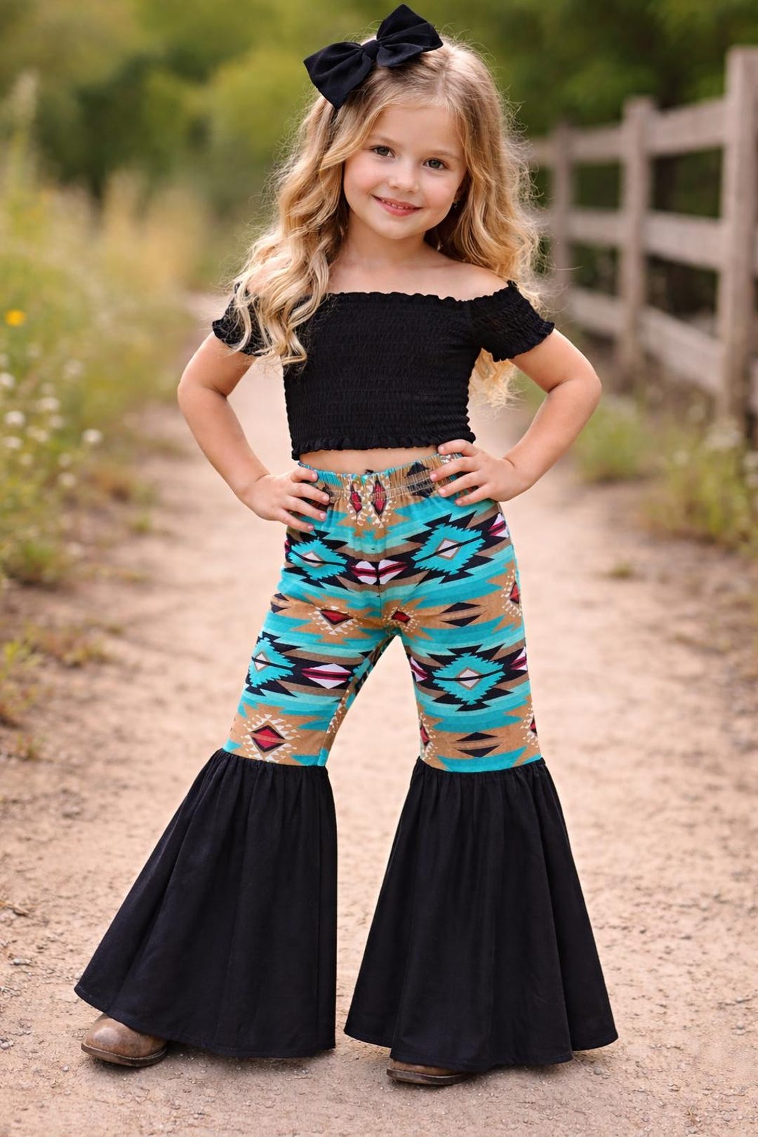 Girls Western Bell Bottom Pants | Turquoise Aztec Flare Pants for Girls ...