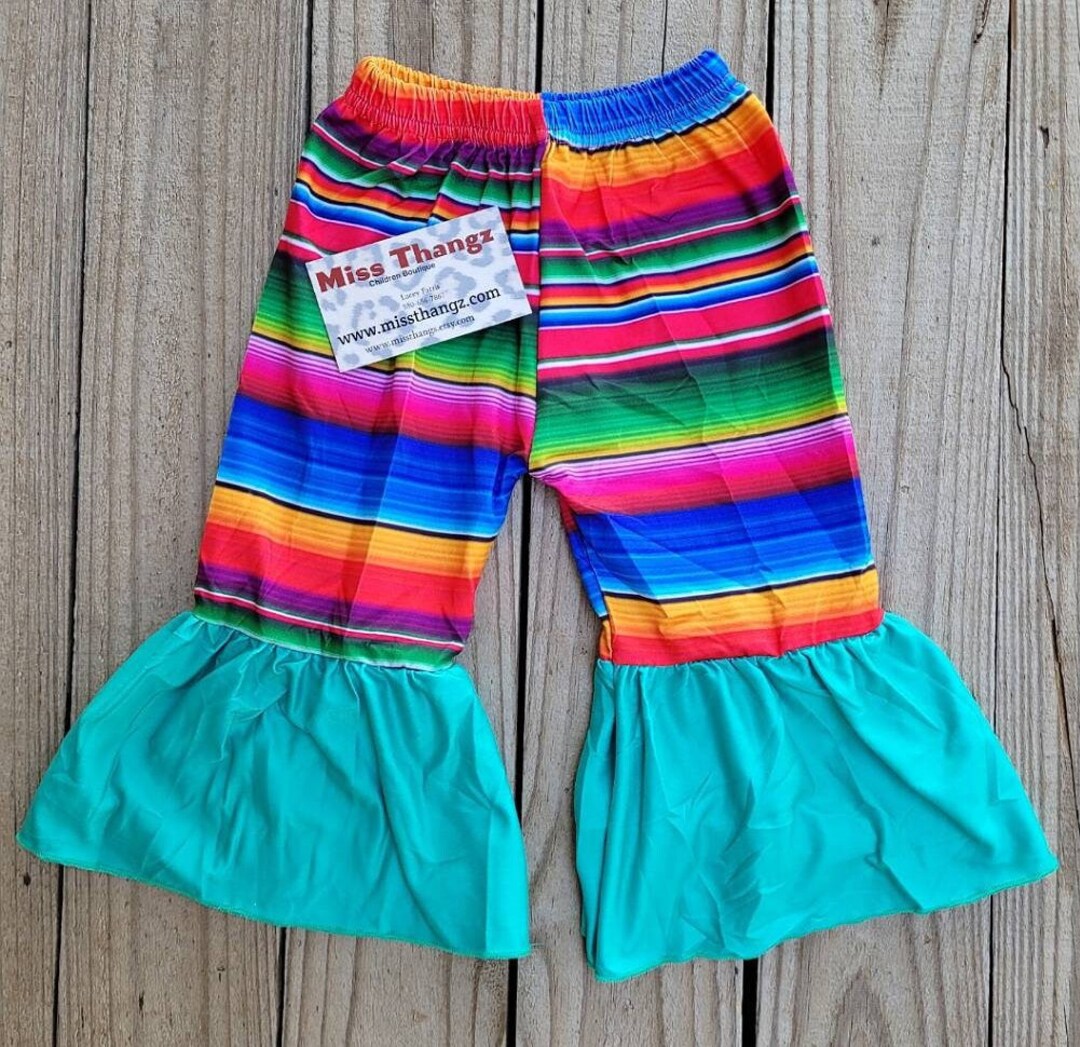 Hippie Fiesta Serape Western Baby Bell Bottoms, Striped Toddler Girls ...
