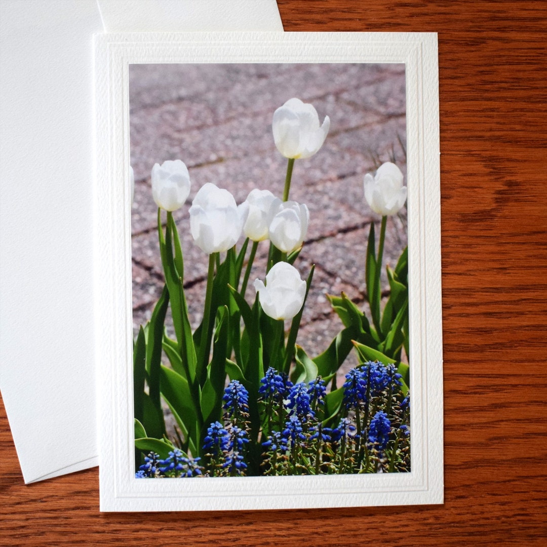 Tulips Note Card; 5x7 Blank Greeting Card; Embossed Note Card; Easter ...