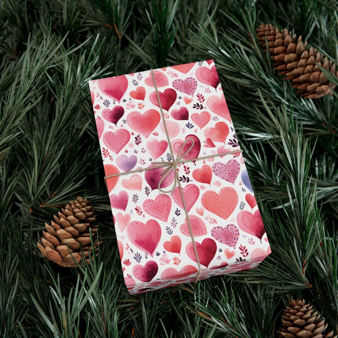 Romantic Gift Wrap Valentines Day Gift Wrap Pink Love Hearts Wrapping ...