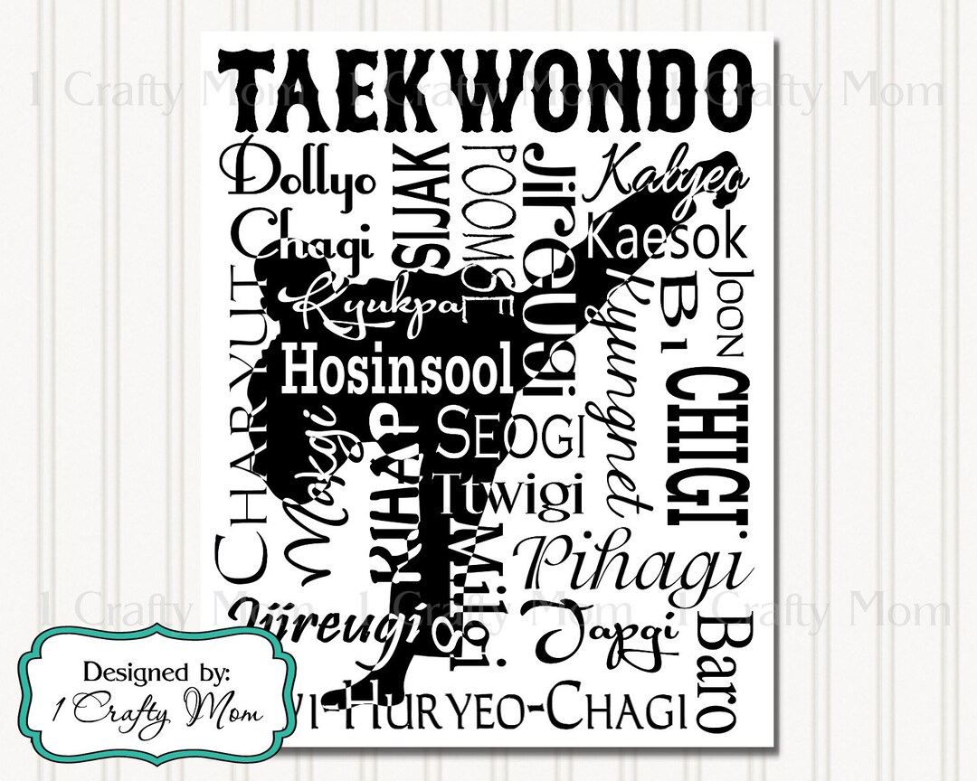 Taekwondo Martial Arts Silhouette Typography Artwork Decor Wall Art ...