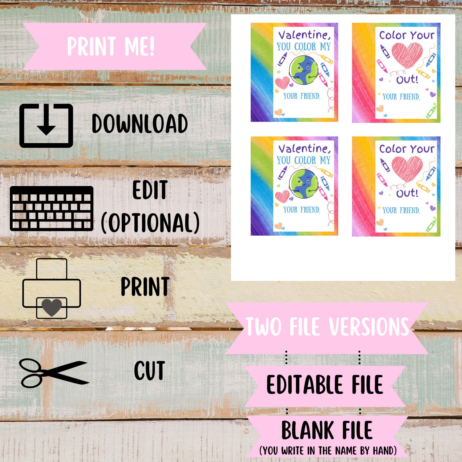 PRINTABLE Valentine's Day Crayon Cards Editable - Etsy