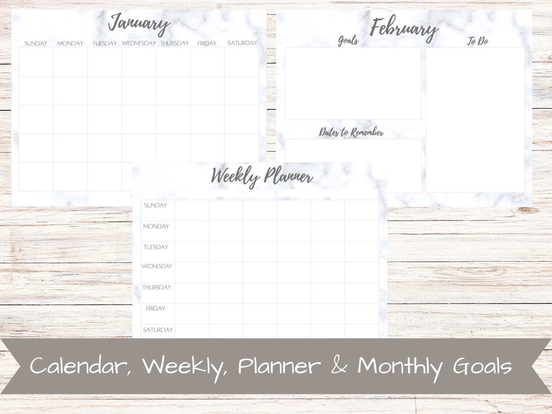 EDITABLE DOWNLOAD Marble Calendar & Planner - Meal Planner - Chores ...