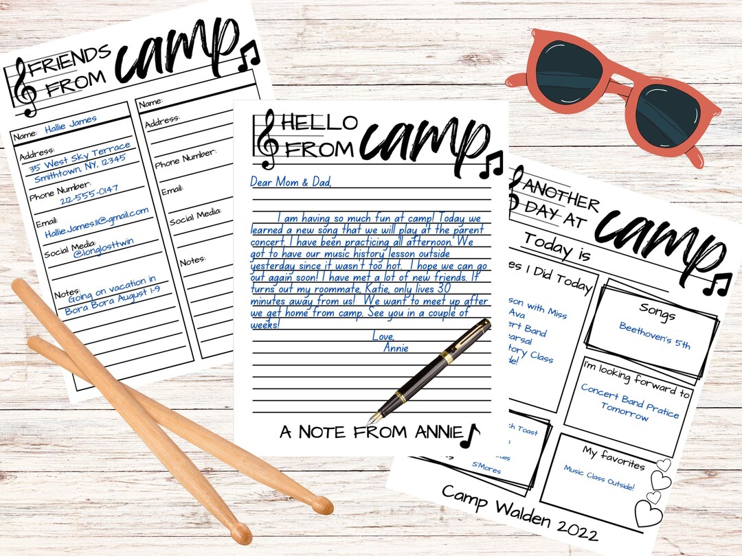 EDITABLE Letter From Camp Letter & Journal Pages - Music - Etsy