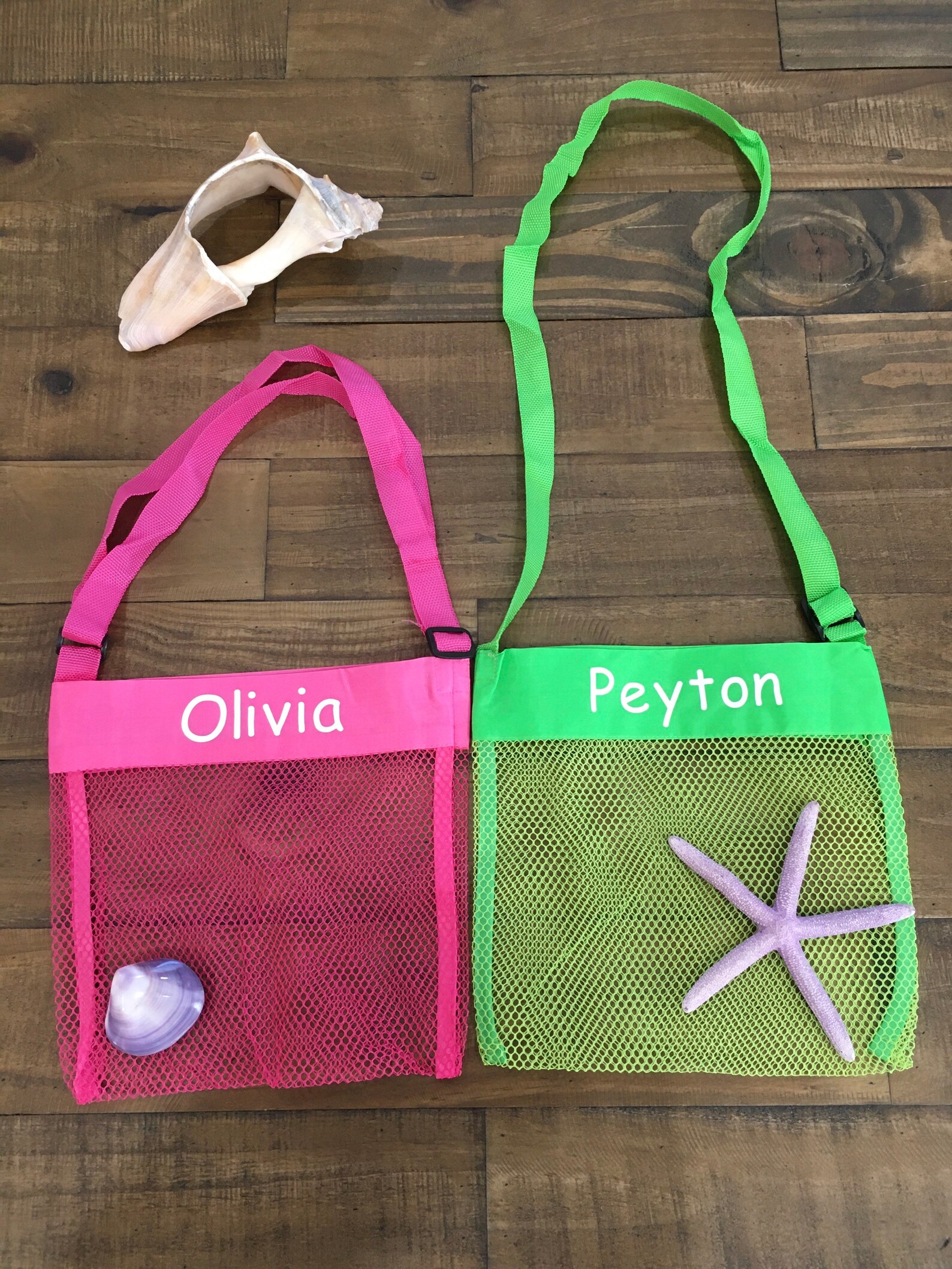 Personalized Mesh Seashell Collecting Bag - Shell Tote- Valentine ...