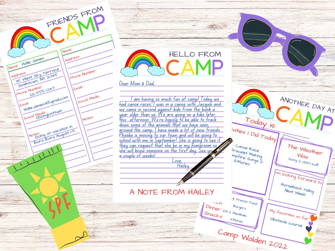 EDITABLE Letter From Camp Letter & Journal Pages - Boho Rainbow - Etsy