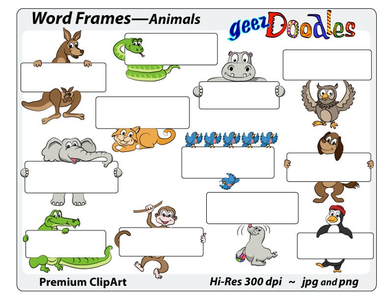 Animals Clip Art Cartoon Clipart Frames for Labels or Word Frames With ...