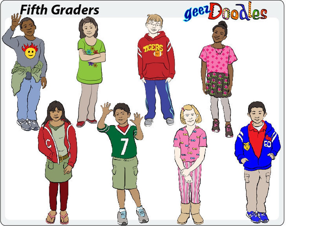 Clipart of Kids Fifth Grade Students Teacher and Bulletin - Etsy