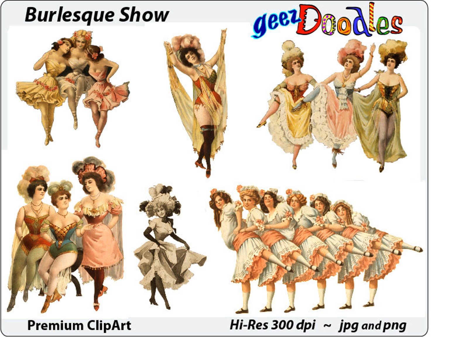 Vintage Burlesque Show Dancers ~ Clipart From Antique Prints of ...