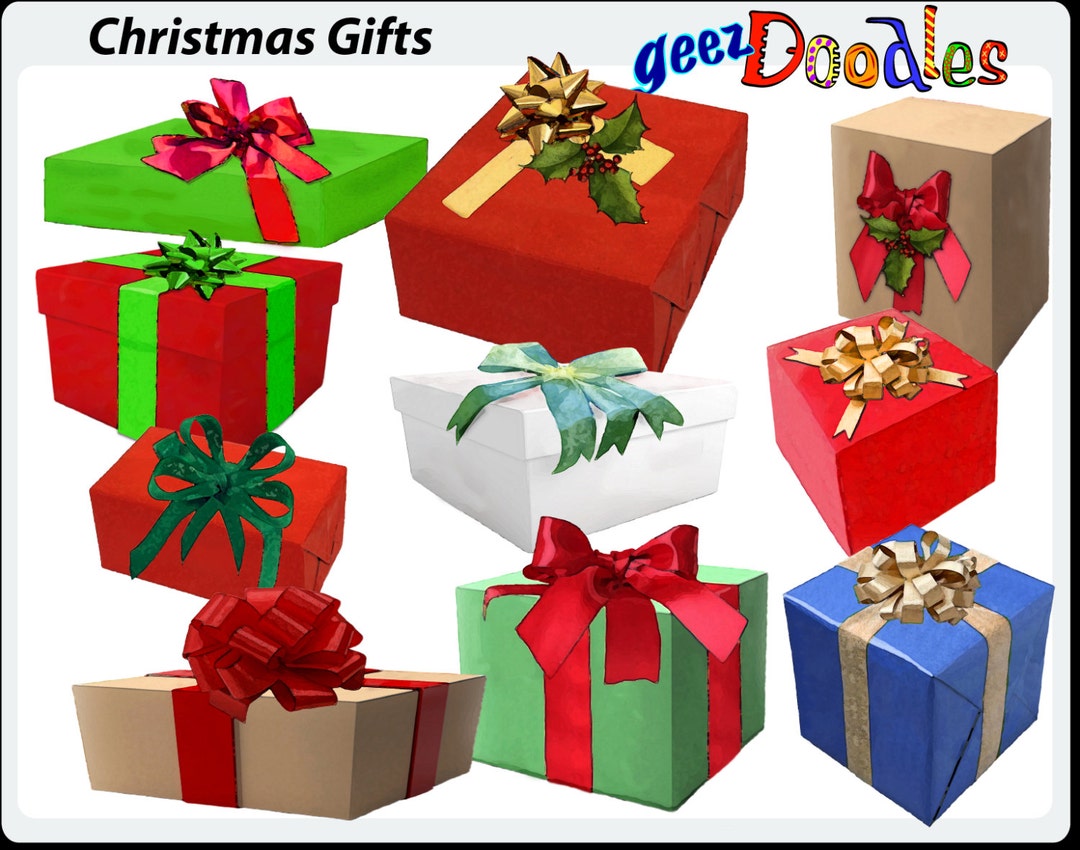 Christmas Gift Wrap Clipart, Christmas Presents in Watercolor Style ...