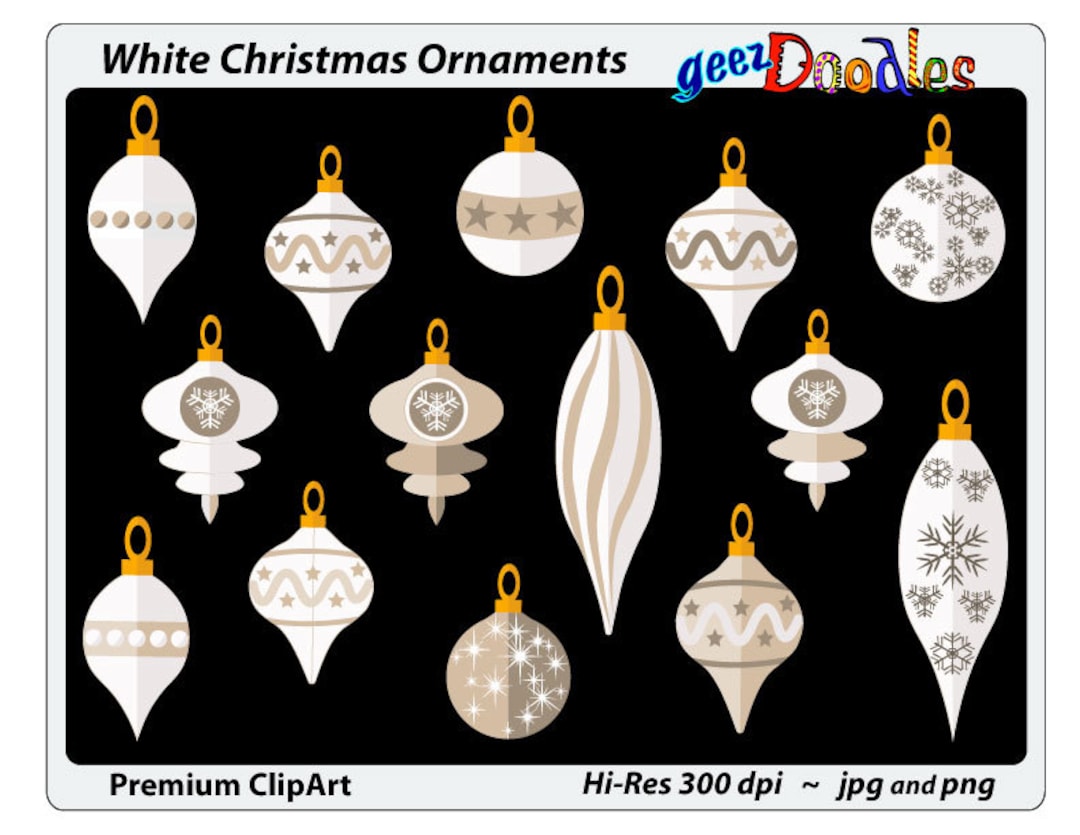 Christmas Clip Art Christmas Ornaments Clipart White and Bronze Xmas ...