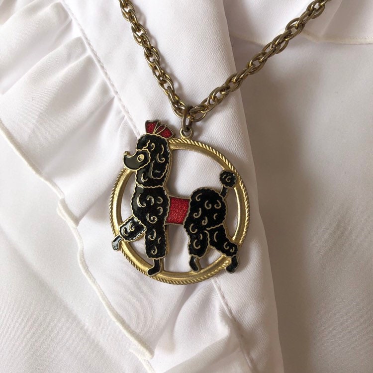 Vintage Poodle Dog Necklace Gold Toned Metal & Enamel Jewelry | Etsy