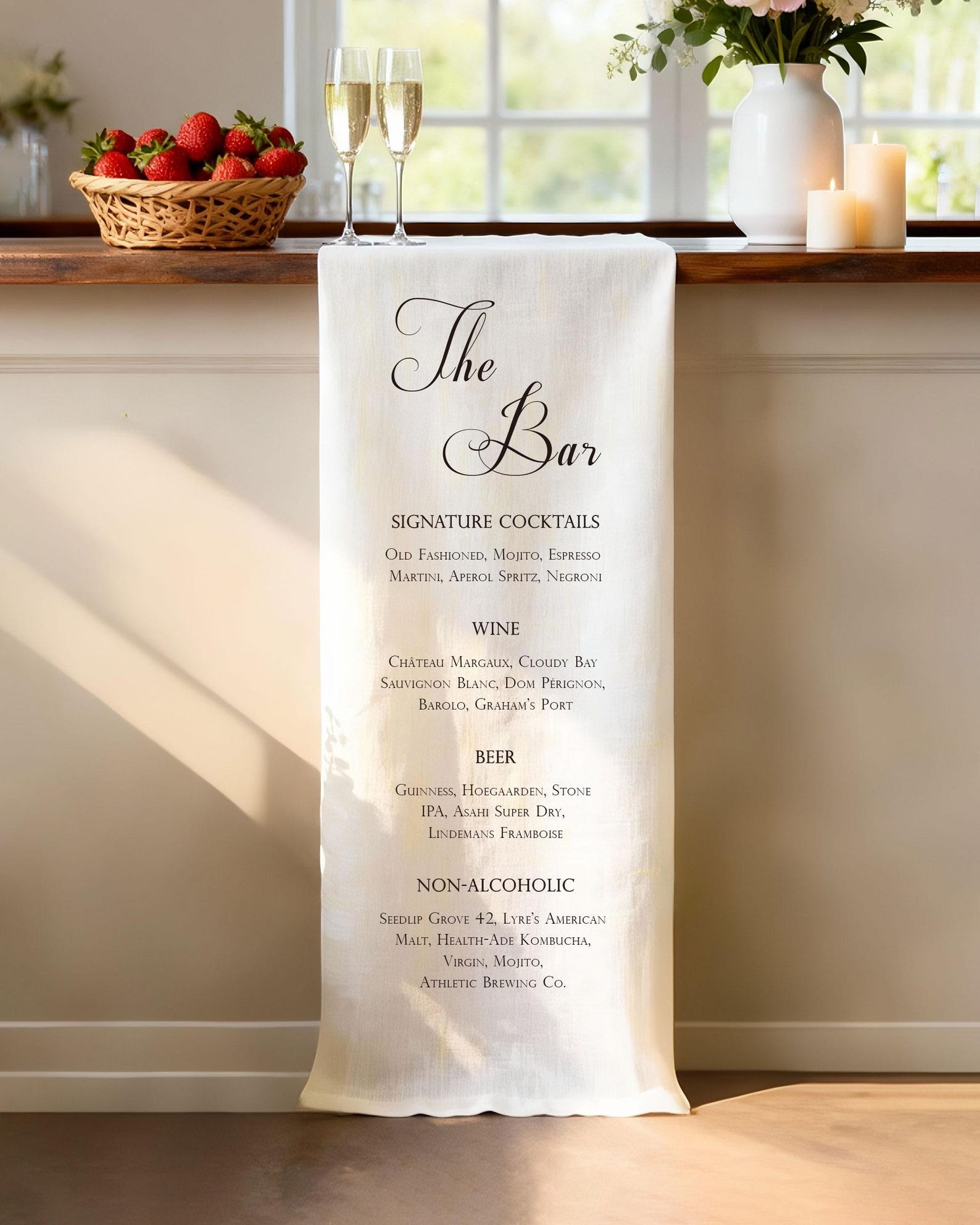 Fabric Bar Sign, Minimalist Wedding Bar Menu, Custom Linen Bar Sign ...