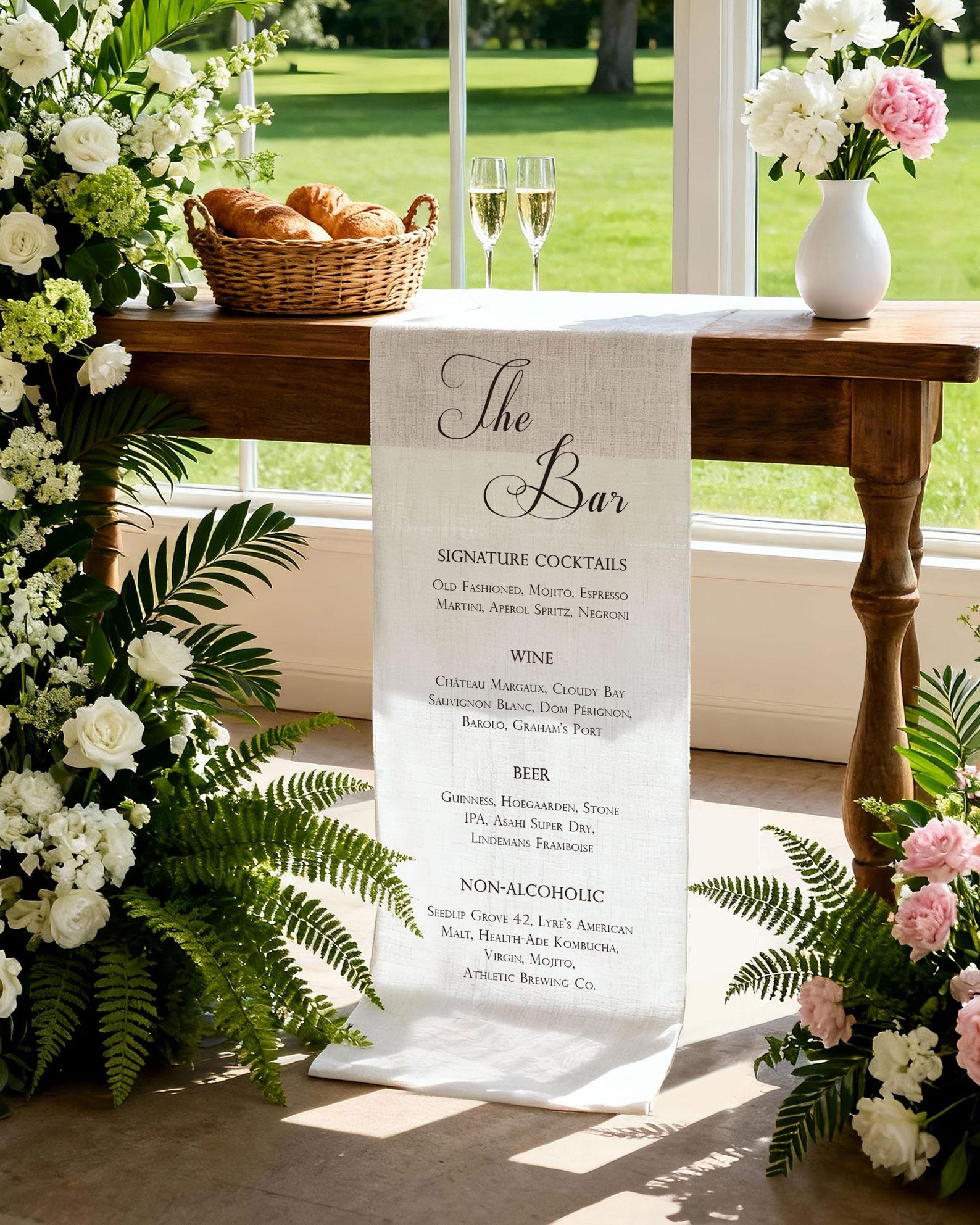 Fabric Bar Sign, Minimalist Wedding Bar Menu, Custom Linen Bar Sign ...