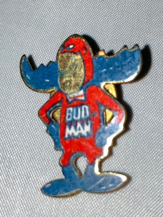Vintage Budweiser Beer Bud Man lapel pin hat cap snap… - Gem