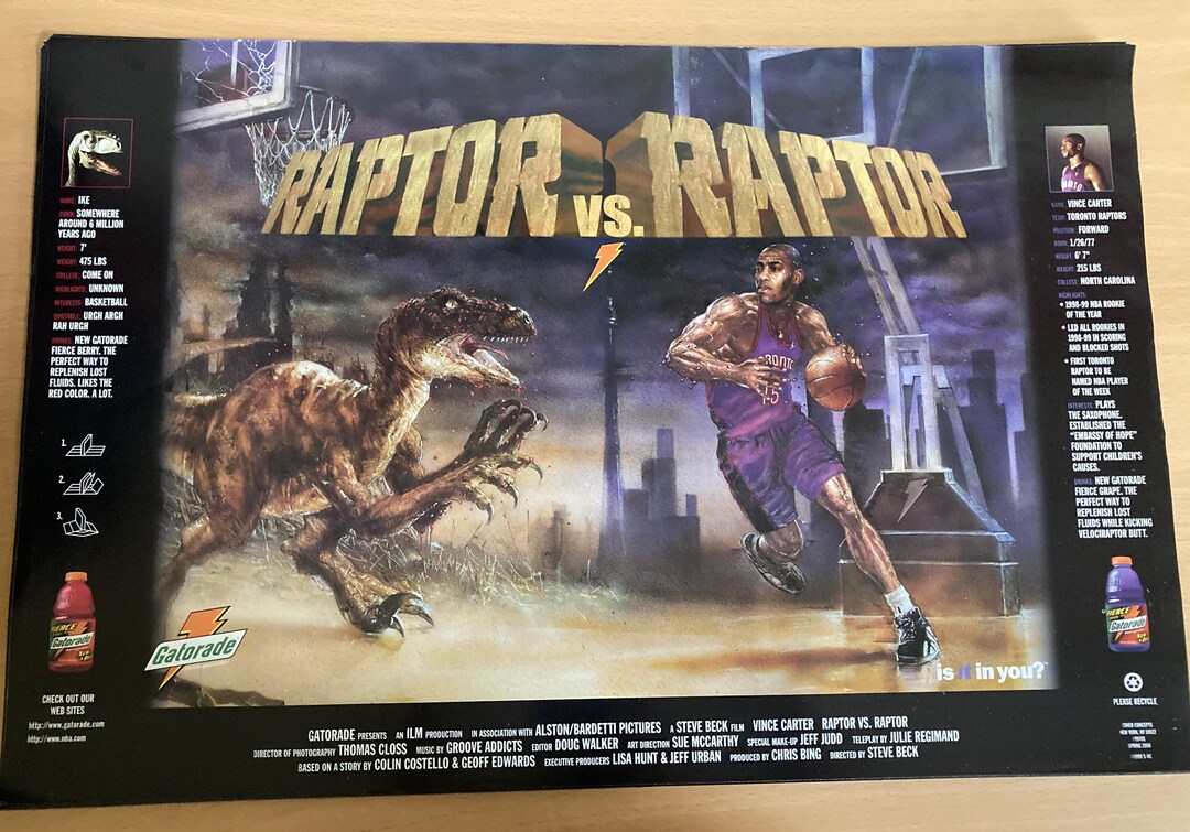 Vintage Vince Carter Gatorade Poster Advertising Toronto Raptors Air ...
