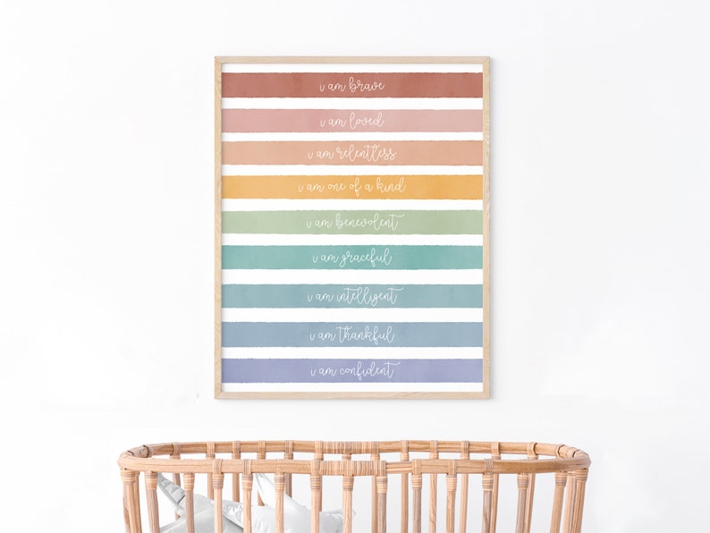 Affirmations Nursery Print, Watercolor Rainbow, Printable Wall Art ...