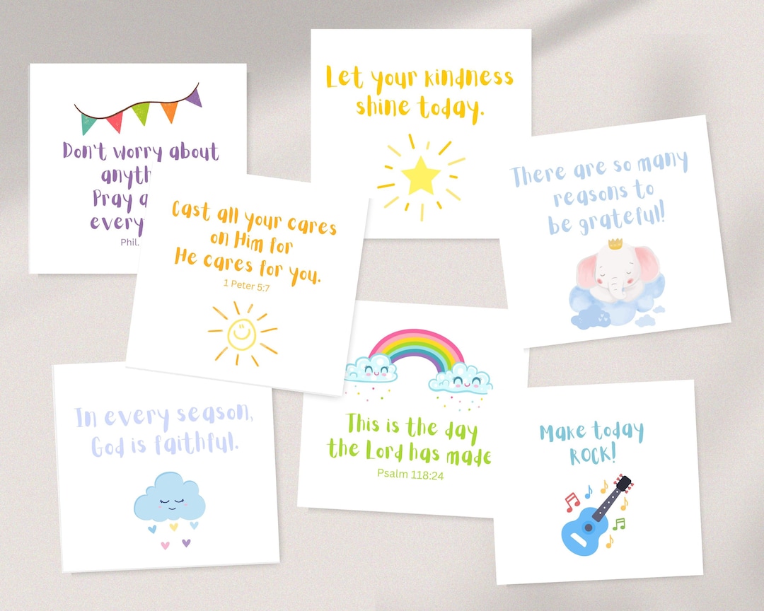 Children's Christian Lunchbox Cards, Kids Bible Verses, Illustrated ...