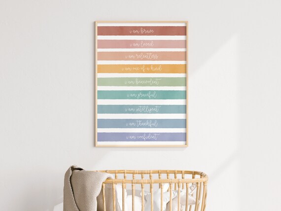 Affirmations Nursery Print Watercolor Rainbow Printable Wall - Etsy