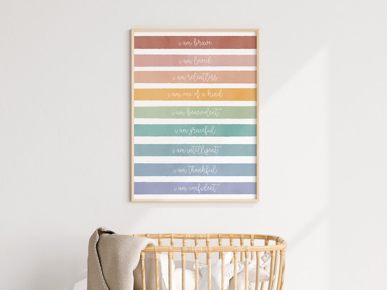 Affirmations Nursery Print, Watercolor Rainbow, Printable Wall Art ...