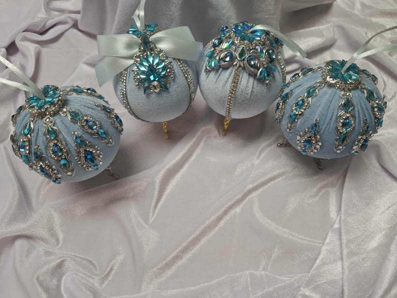 Christmas Unique Baby Blue Velvet Baubles - Etsy