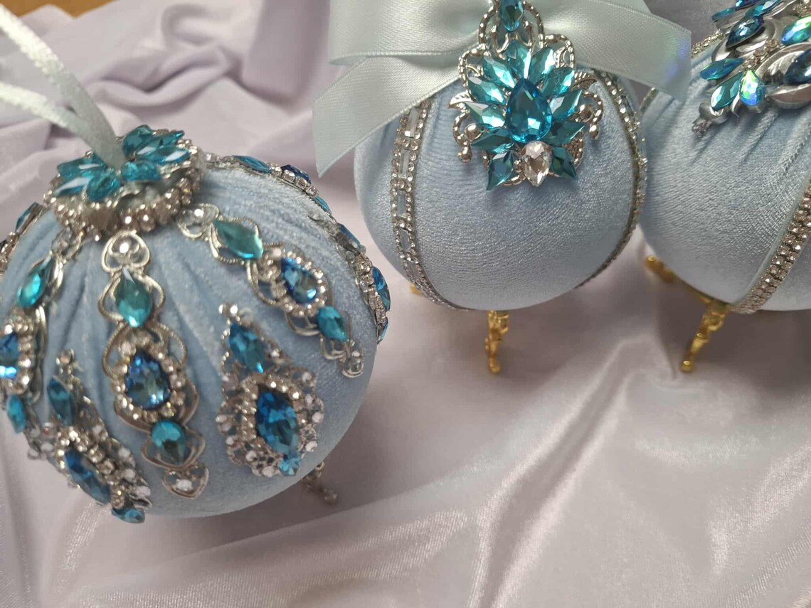 Christmas Unique Baby Blue Velvet Baubles - Etsy