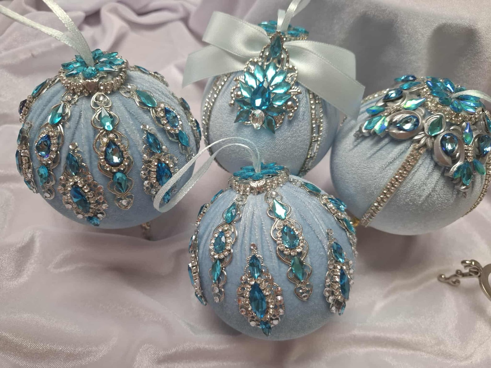Christmas Unique Baby Blue Velvet Baubles - Etsy