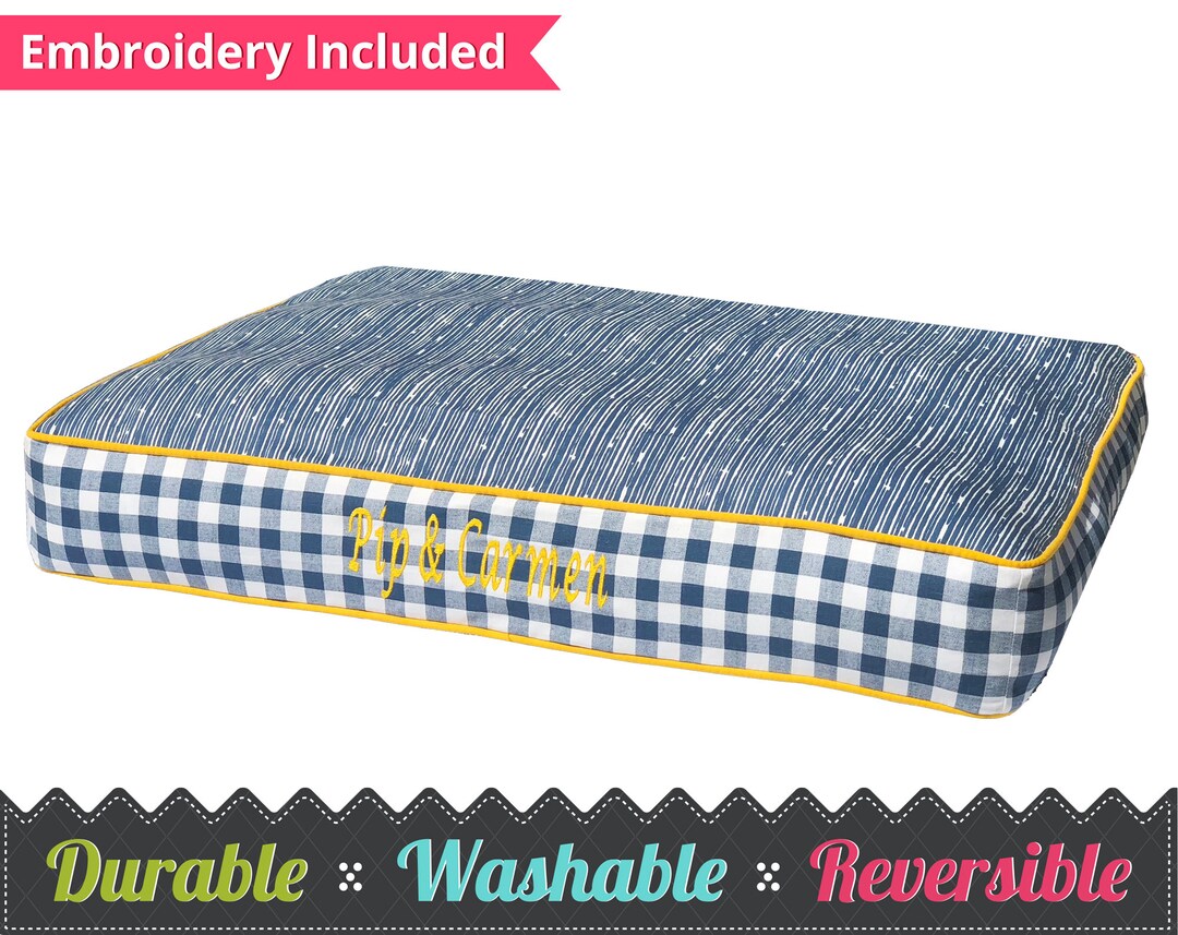 Navy Plaid Dog Bed | Navy Crate Pad | Washable Dog Bed | Custom Dog Bed ...