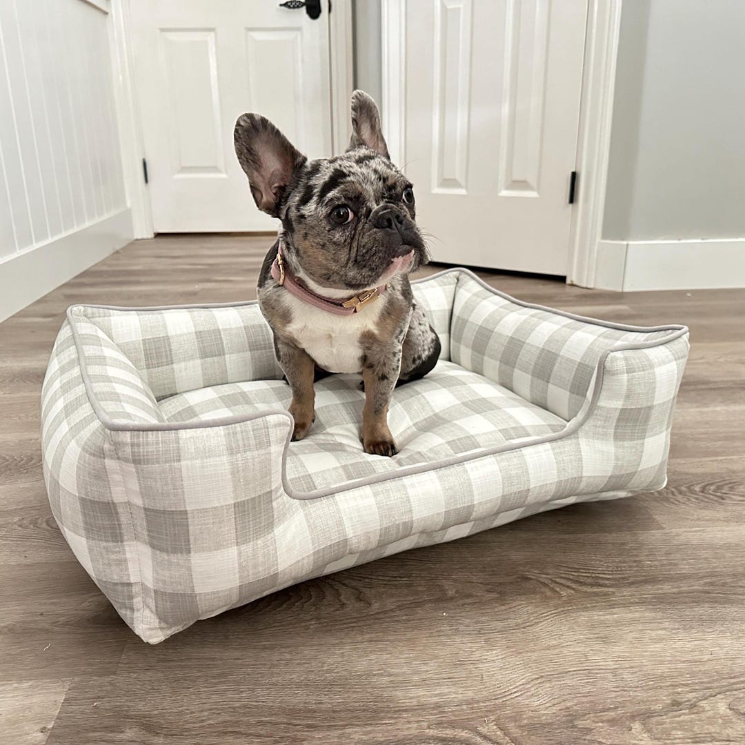 Farmhouse Dog Bed | Plaid Dog Bed | Linen Dog Bed | Feedsack Pet Bed ...