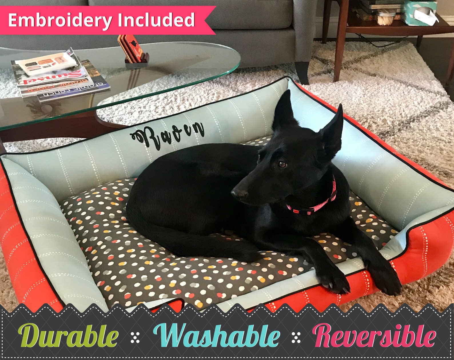 Orange Dot Custom Dog Bed | Fun Custom Pet Bed | Washable Dog Bed ...