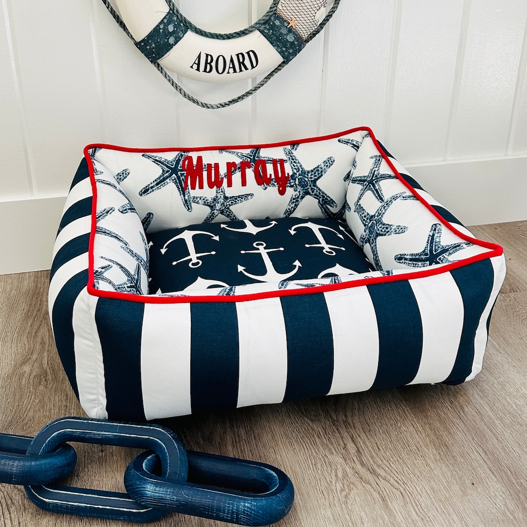 Boat House Nautical Dog Bed, Anchor Themed Pet Bed, Outdoor Beach House ...