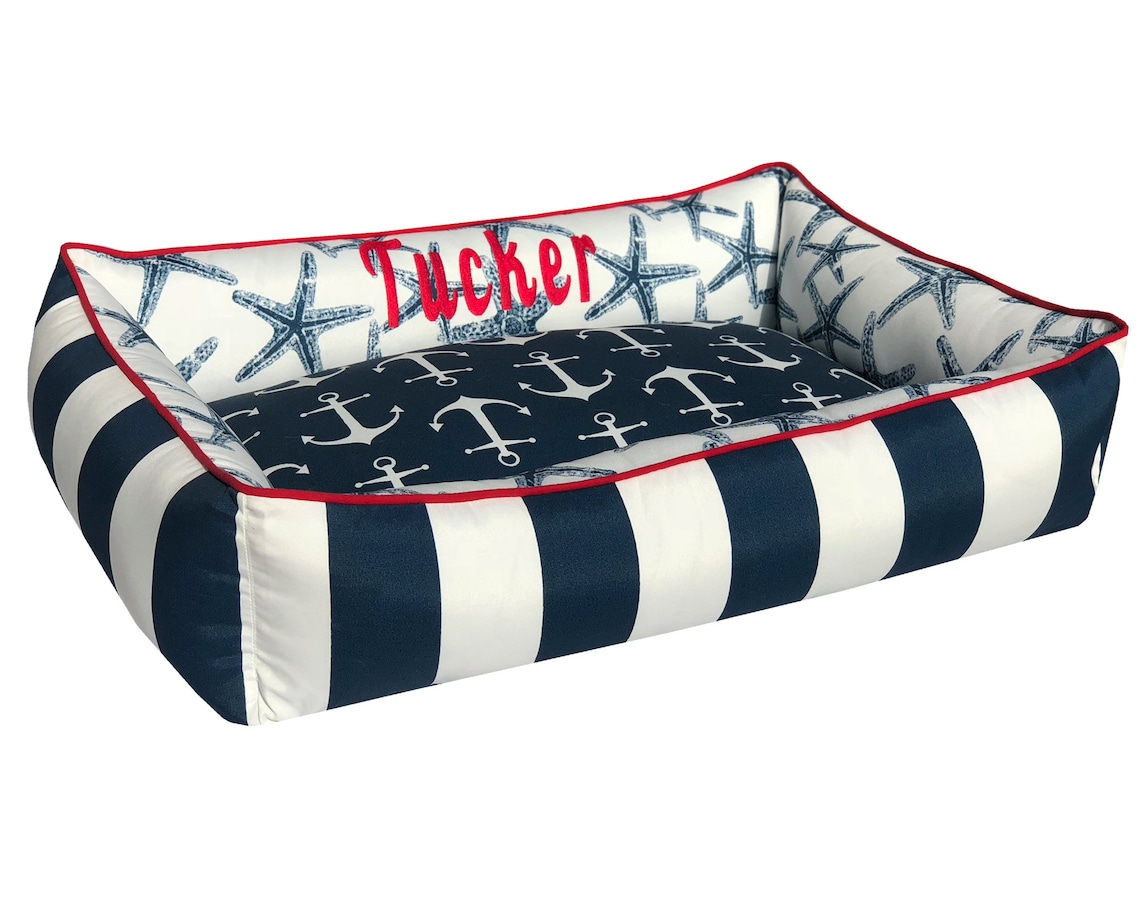 Nautical Navy Dog Bed Personalized Beach Dog Pet - Etsy