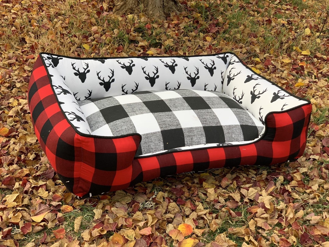 Red Gingham Dog Bed, Small Check Dog Bed, Personalized Pet Bed, Buffalo ...