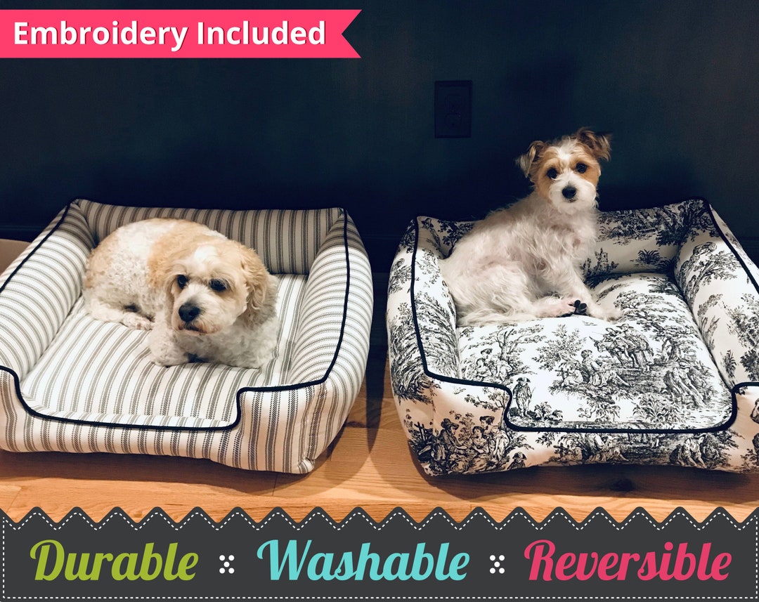 Farmhouse Dog Bed | Toile Dog Bed | Linen Dog Bed | Feedsack Pet Bed ...