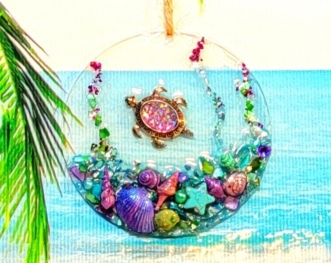Fancy Sea Turtle Ornament, Under the Sea Seaglass Sun Catcher, Coastal ...