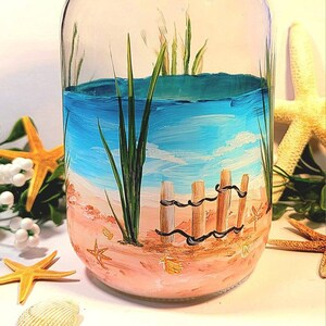 Hand Painted Coastal Canning Jar, Decorative Beach Landscape Theme ...