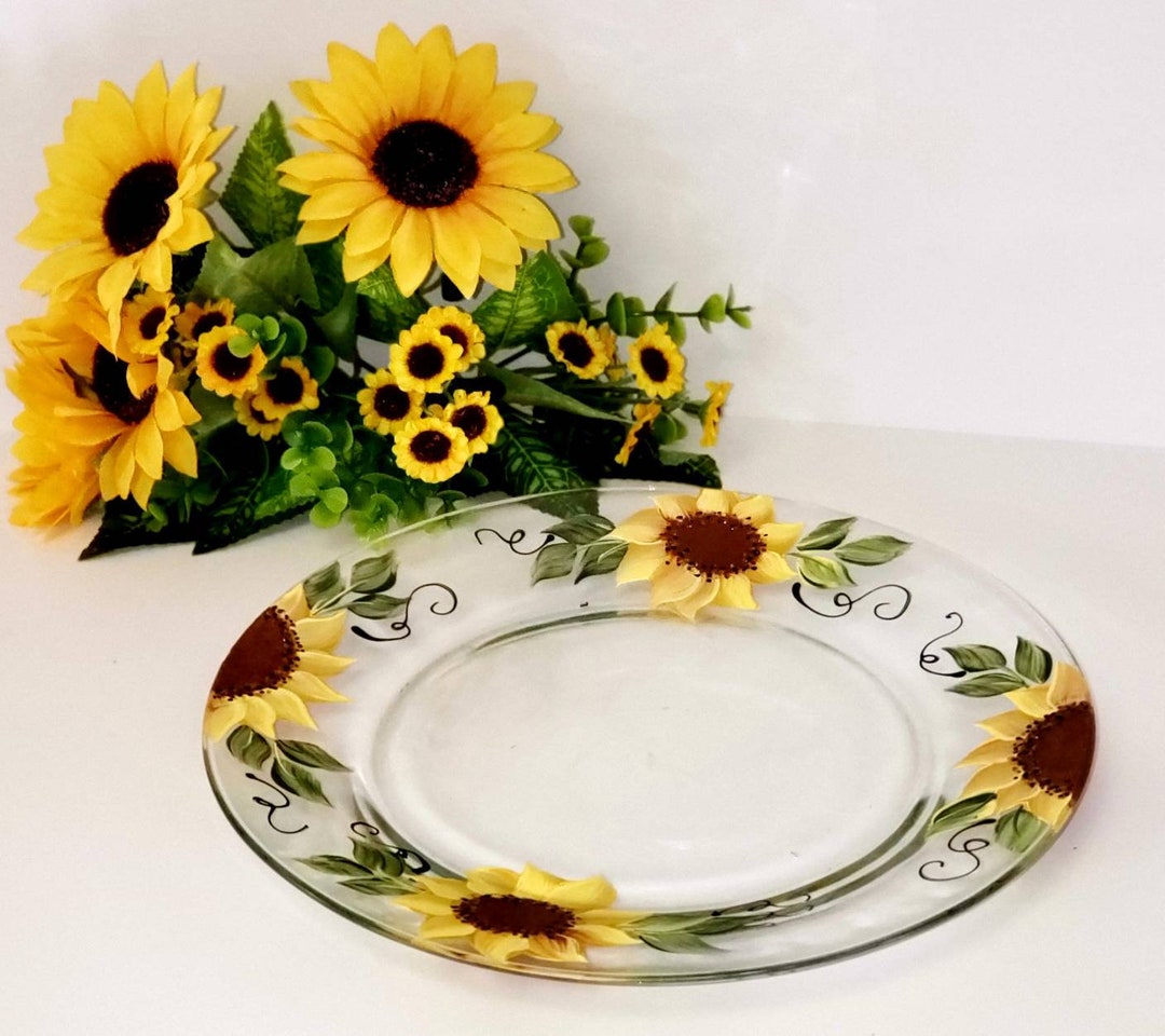 Hand Painted Sunflower Plate, Sunflower Candle Plate, Sunflower Platter ...