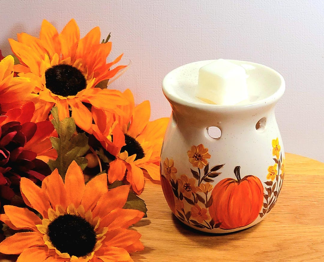 Ceramic Tealight Wax Warmer Featuring Fall Pumpkins With Flowers and ...