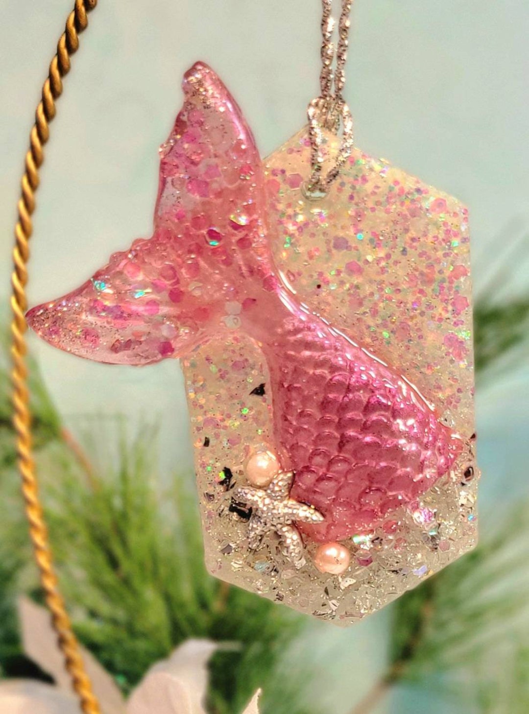 Pink Mermaid Tail Beach Ornament Resin Mermaid Tail Christmas Ornament Mermaid Tail Home Decor