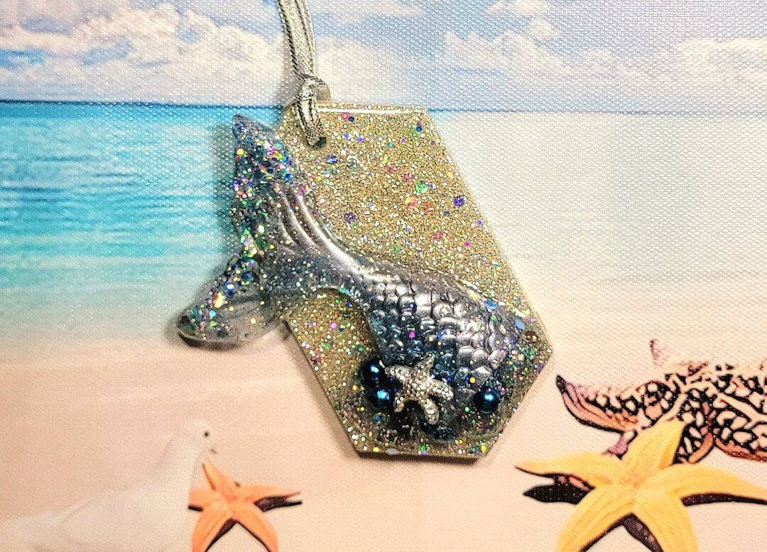 Handmade Mermaid Tail Ornament, One-of-a-kind Glittery Blue Resin ...