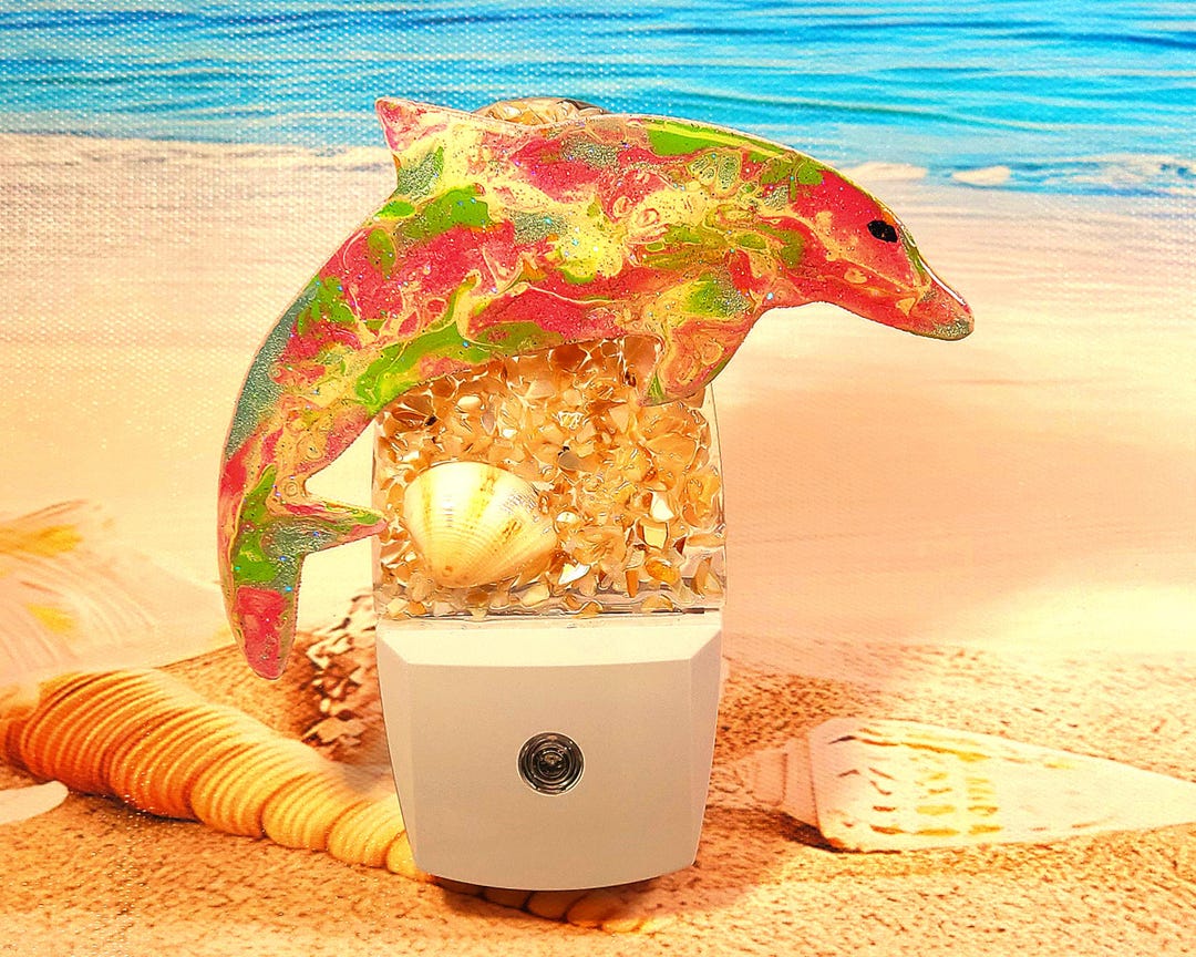 LED Dolphin Nightlight, Coastal Decor, Embellished Beach Nightlight - Etsy